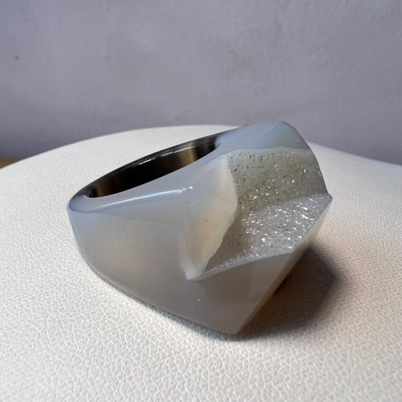 Jewelry | Vintage Large Banded Milky Agate Druzy Stone Carved Chunky ...